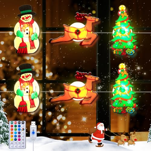 Christmas Window Lights Decorations, Color Lighted Changing Stickers ...