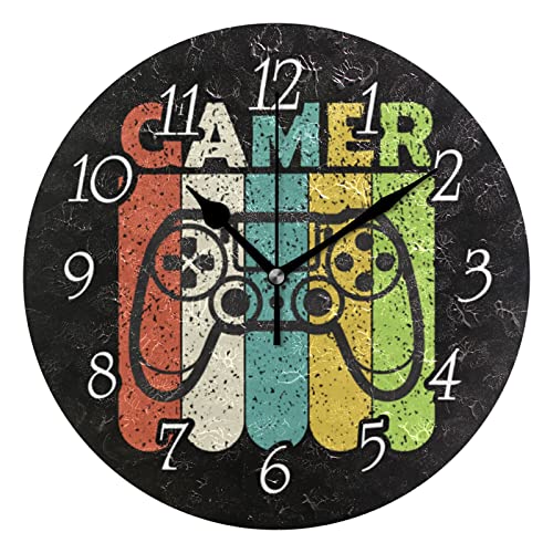 Colorful Joystick Vintage Gamepad with Slogan Gamer on Dark Wall Clock ...