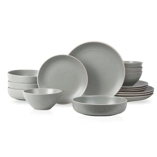 Farmhouse Style 16 Piece Stoneware Dinnerware Set For 4 With Unique ...