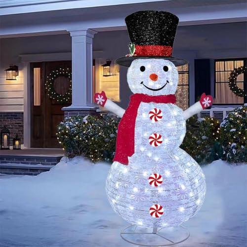 Lighted Christmas Snowman Decorations, 4 FT Outdoor Collapsible White ...