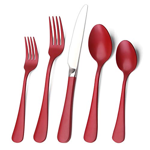 Red Silverware Set, Bysta 20-Piece Stainless Steel Flatware Set ...