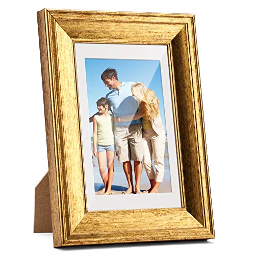 TWING Gold Picture Frame 4x6 Wood Displays 3.5x5 Photo Frame with Mat ...
