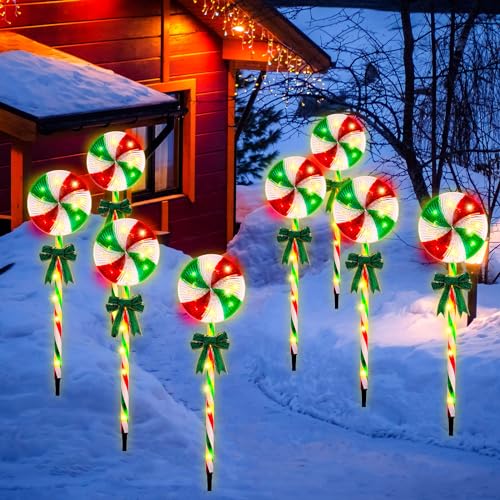 VIHOSE 8 Pcs Lollipop Christmas Pathway Lights Outdoor Led Waterproof ...