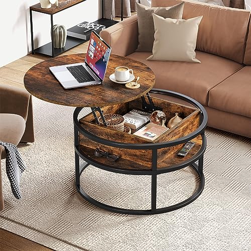 YITAHOME Round Lift Top Coffee Table, Coffee Tables with Living Room ...